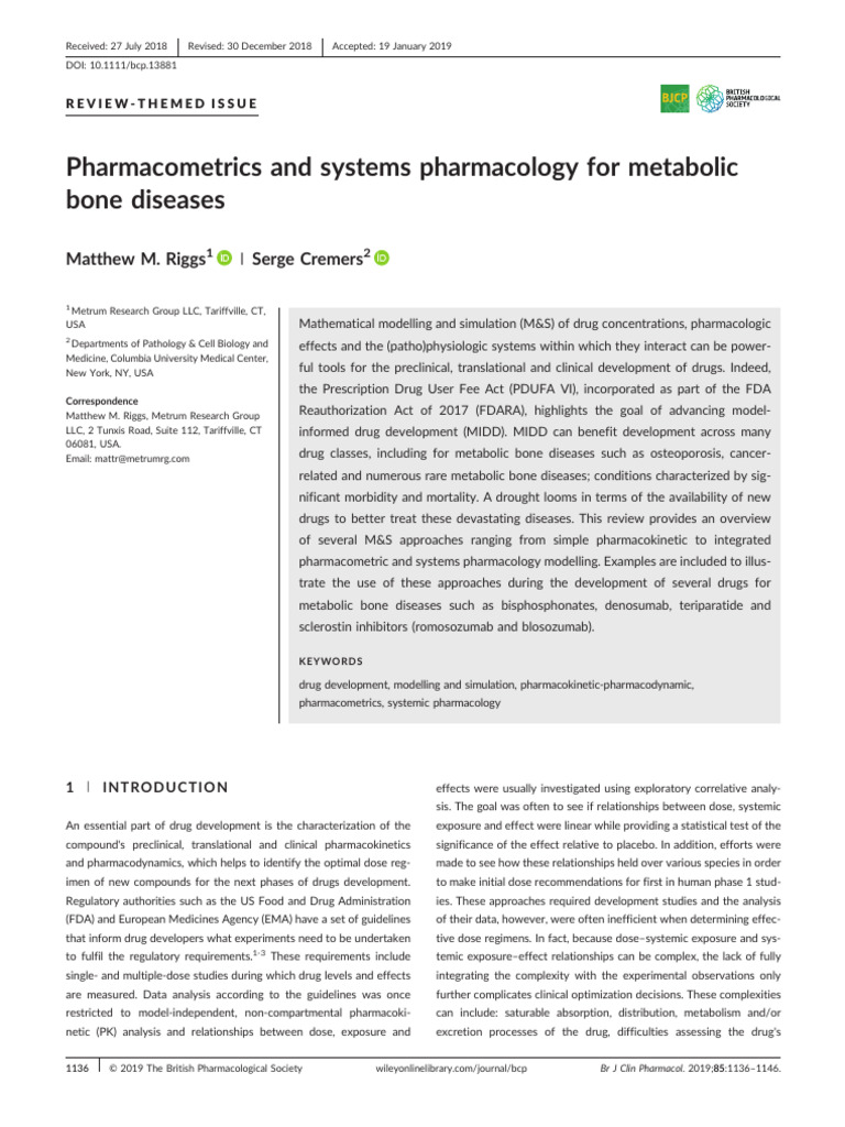 BR J Clin Pharmacol - 2019 - Riggs - Pharmacometrics and Systems ...