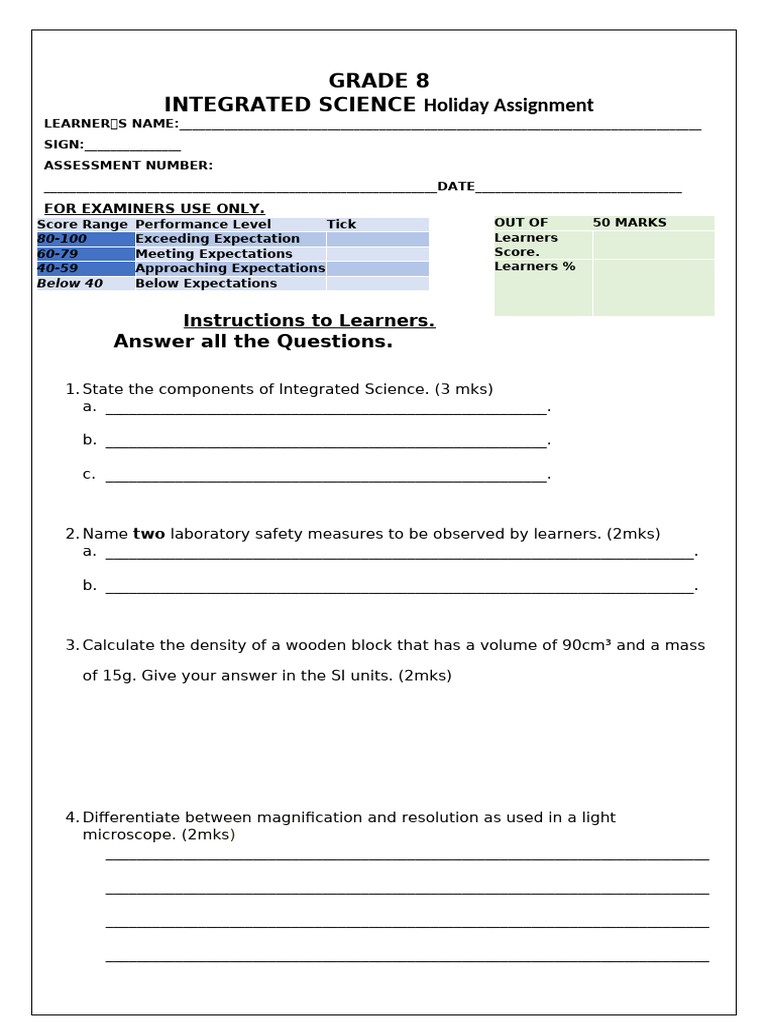G8 Integrated Science 2024 Teacher - Co - .Ke - 16 | PDF | Chemical ...
