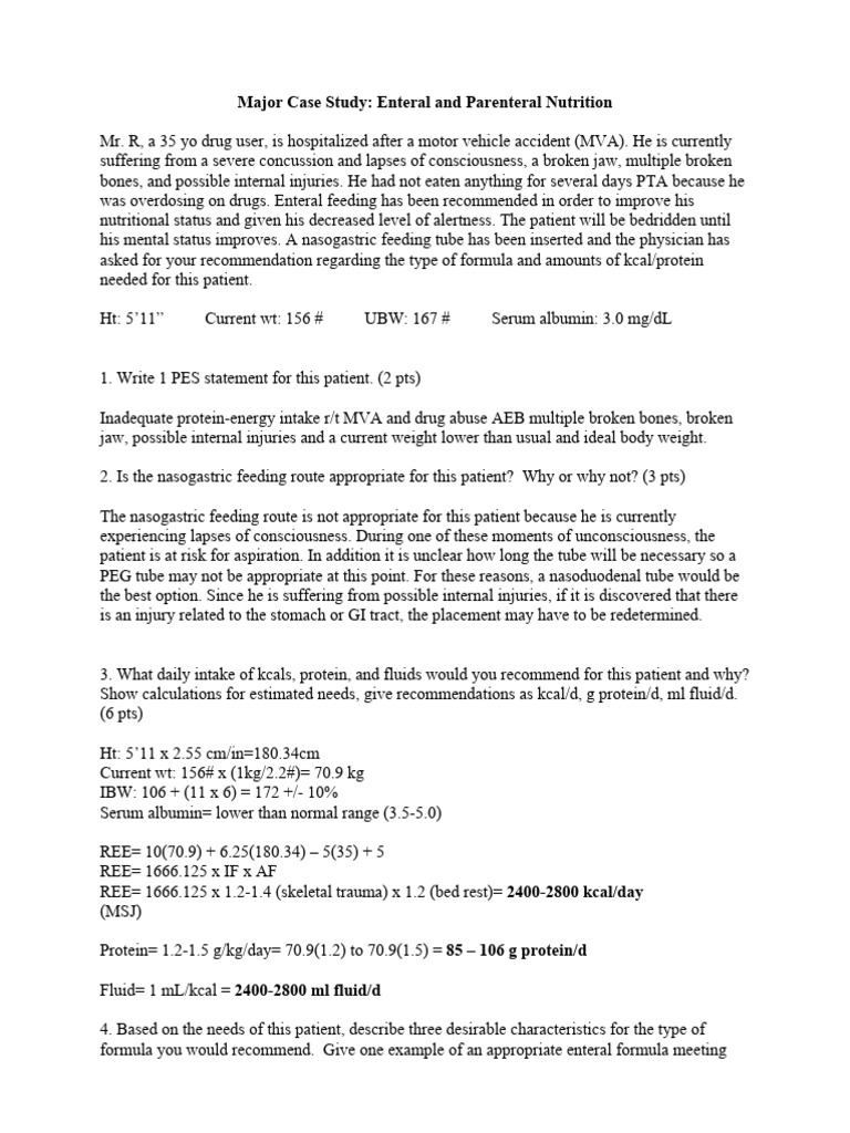 Enteral Nutrition Case Study Analysis | PDF | Dehydration | Medical ...