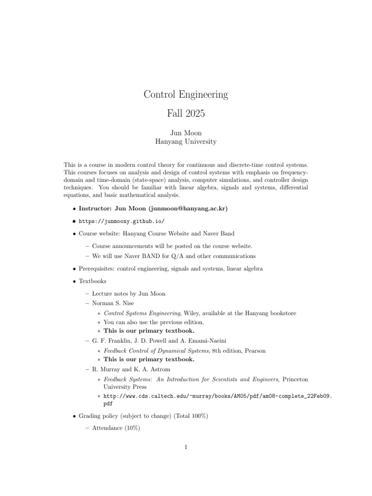 Modern Control Theory Course Overview | PDF | Control Theory | Control ...