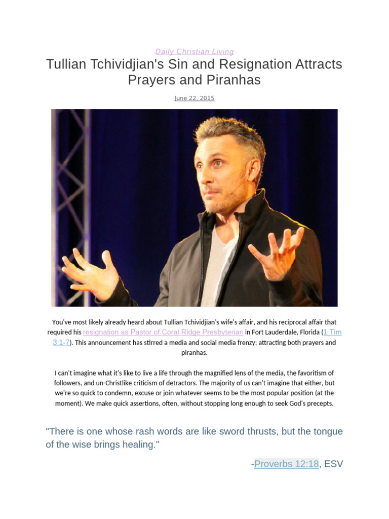 Daily Christian Living - Tullian Tchividjian's Sin and Resignation ...