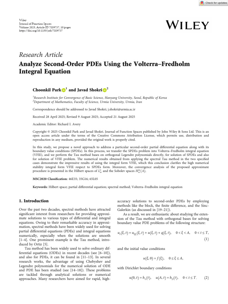 Journal of Function Spaces - 2025 - Park - Analyze Second Order PDEs ...