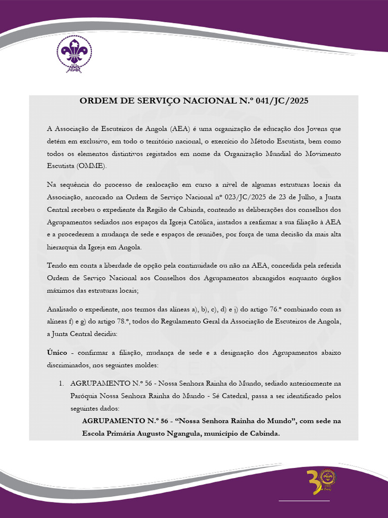 Mudança de Sede dos Agrupamentos AEA | PDF | Angola