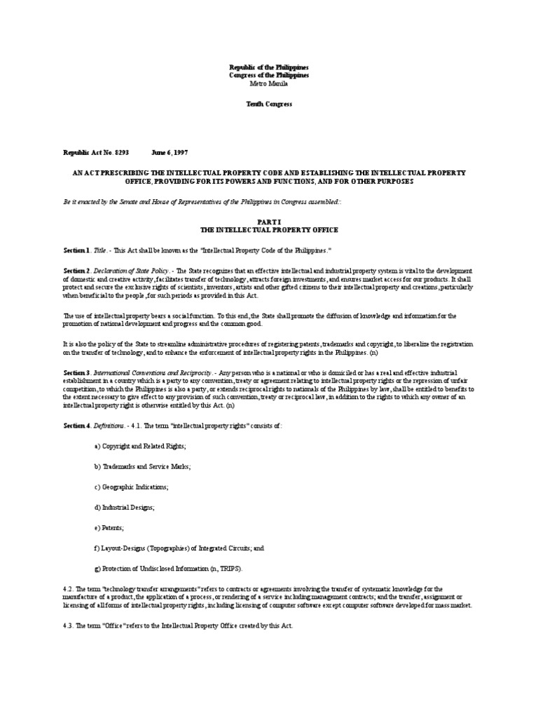 Ra 8293 | PDF | Intellectual Property | Trademark