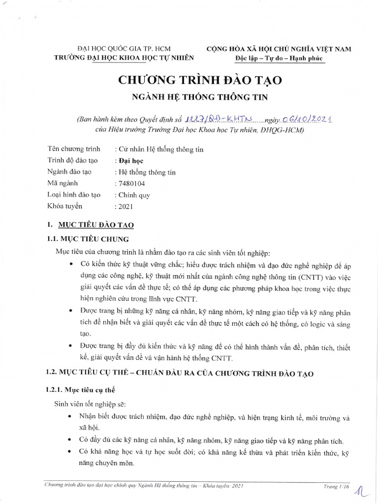 CTDT - K.2021 - He Thong Thong Tin | PDF