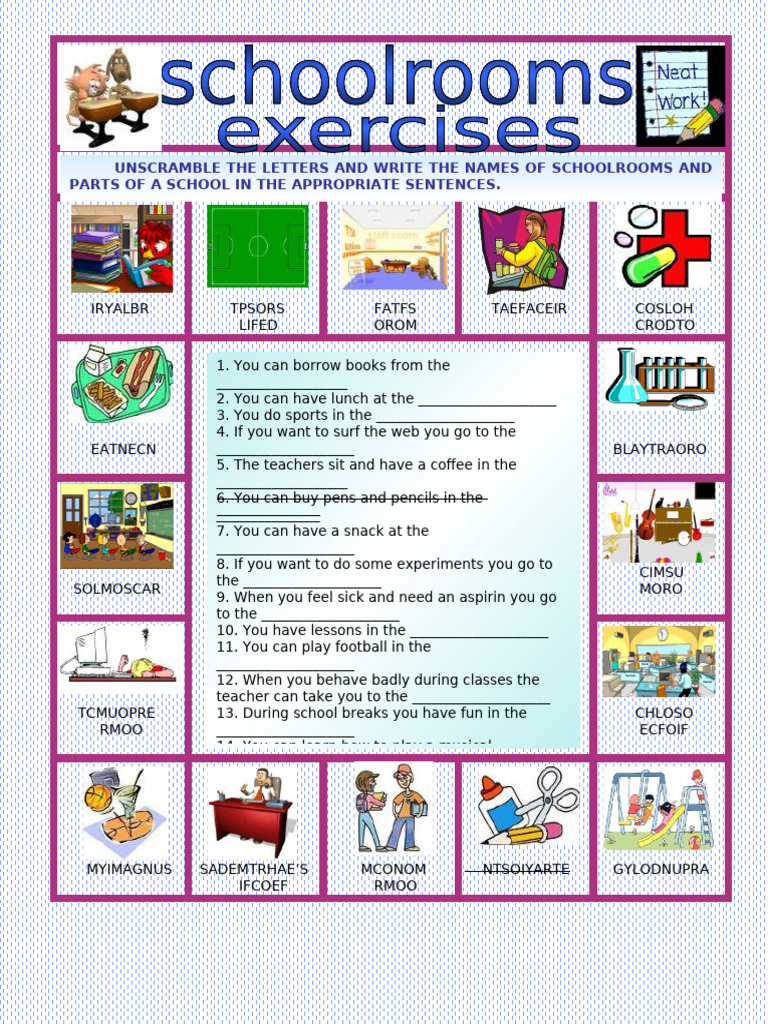 School Rooms Unscramble Letters | PDF