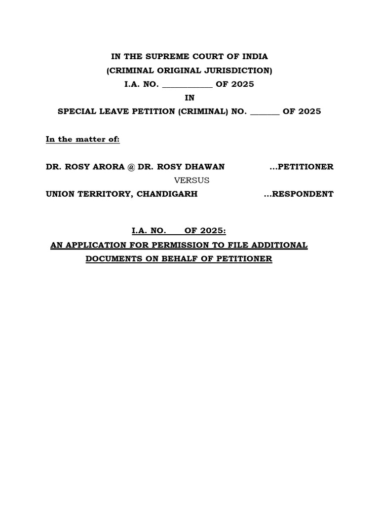 Application For Additional Document - Rosy Dhawan v. UT Chandigarh ...