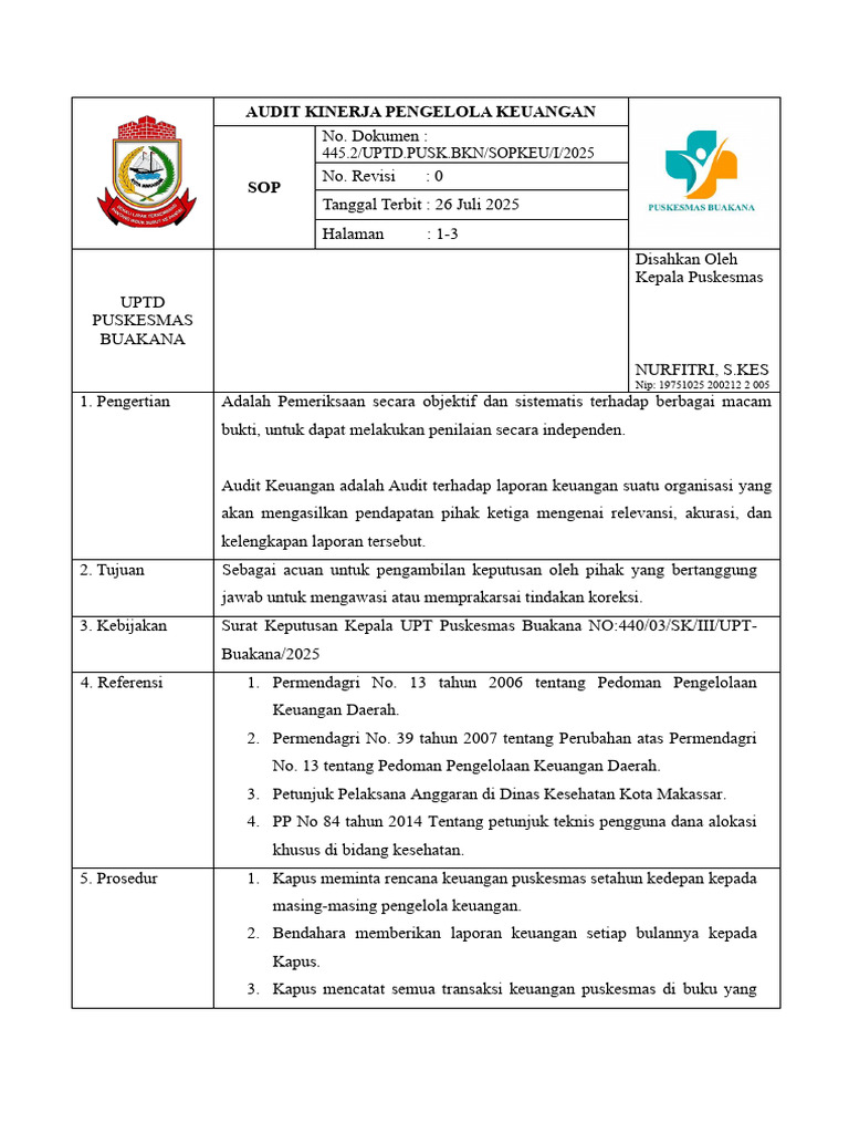 Sop Audit Internal Keuangan | PDF