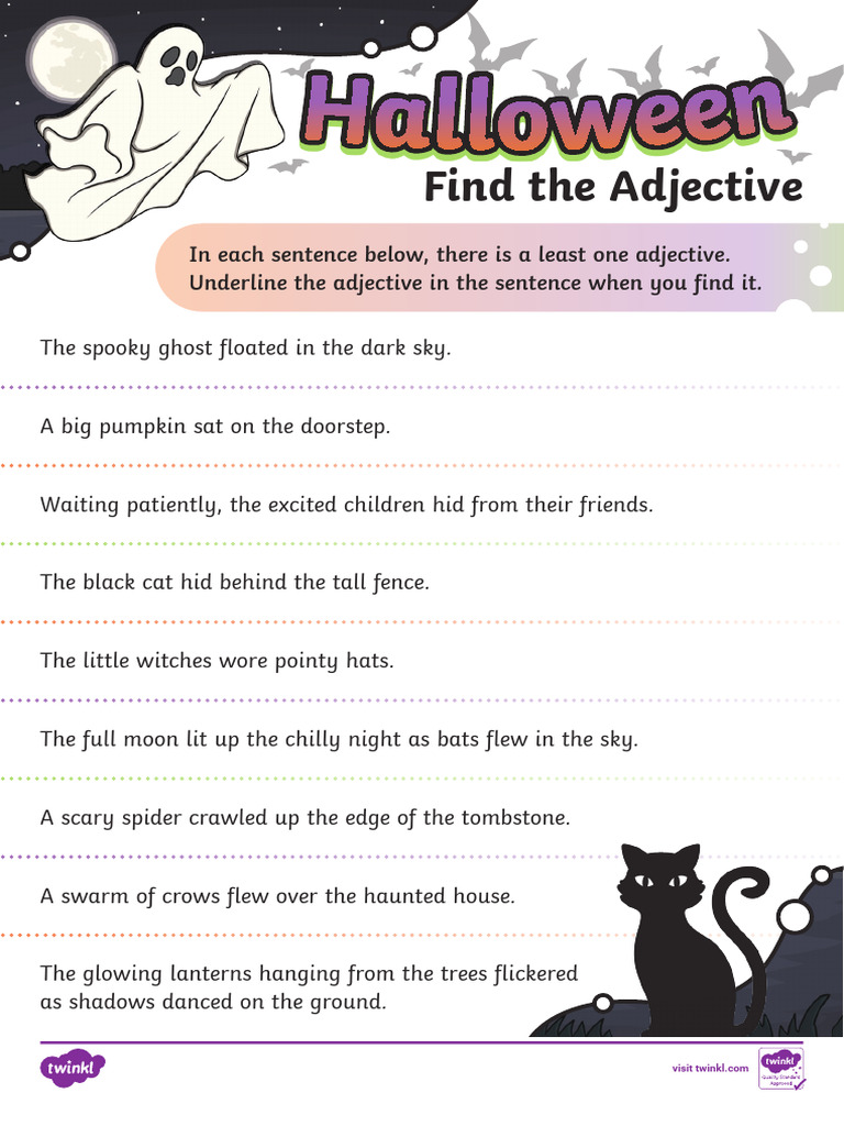 Halloween Find The Adjective Worksheet | PDF
