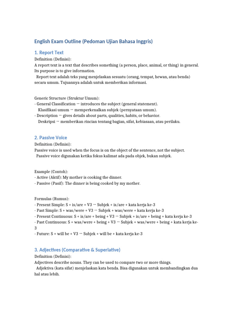English Exam Outline: Key Topics | PDF
