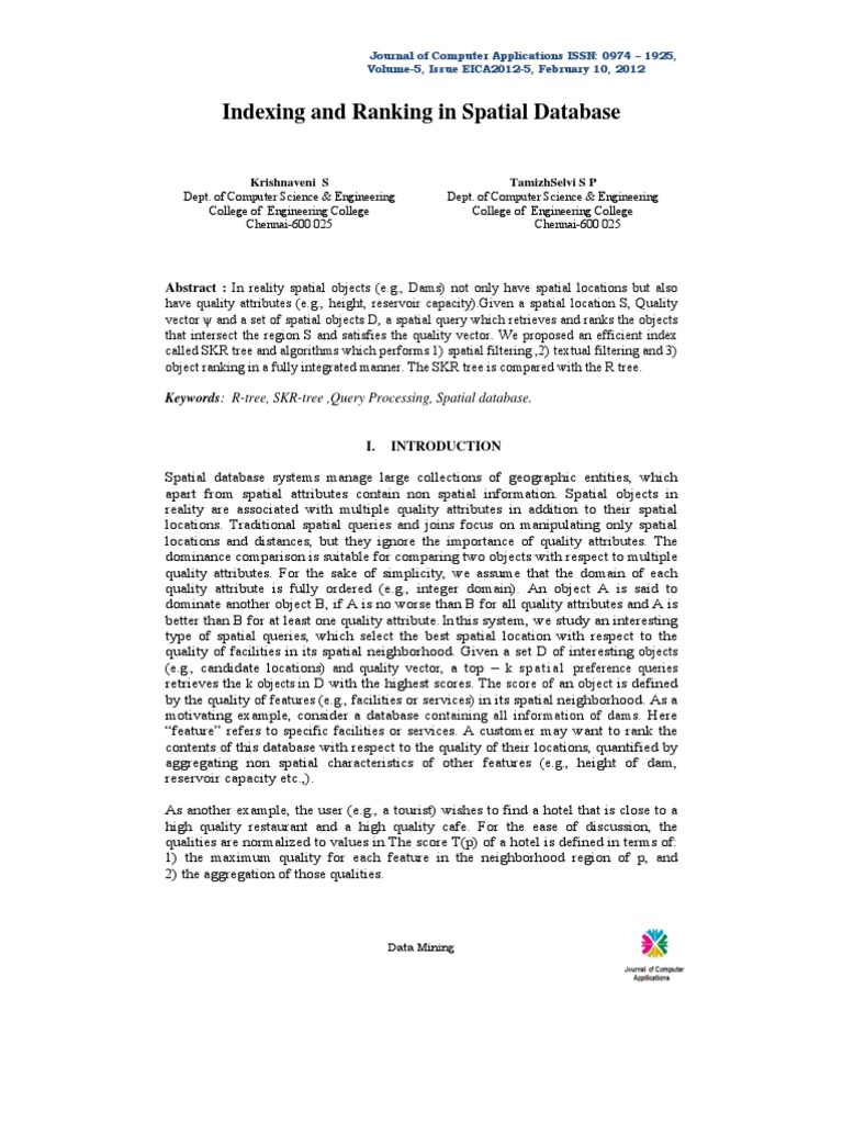 Indexing and Ranking in Spatial Database | PDF | Information Retrieval | Databases