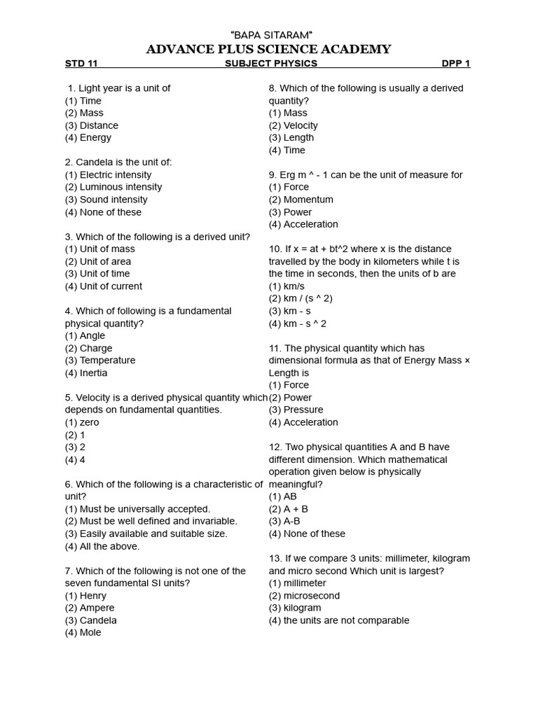 Unit and Measurement DPP | PDF | Force | Quantity