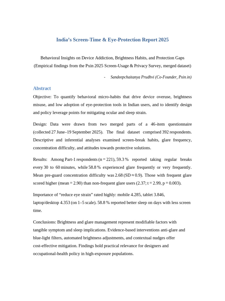 India Screen-Time & Eye Protection 2025 | PDF | Sleep | Privacy