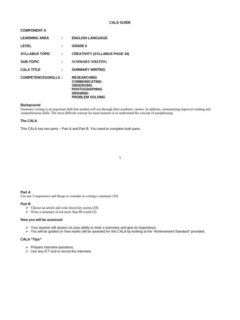 Cala A English Languages Grade 6 2023 | PDF | Reading Comprehension ...