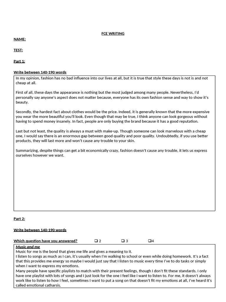 Answer Template - Fce Writing | PDF | Human Communication