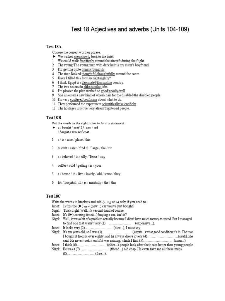 Adjectives and Adverbs Test Guide | PDF | Adverb