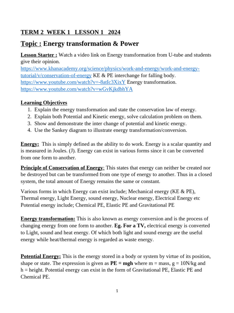 Energy Transformation & Interchange of Gpe and Ke | PDF | Potential ...