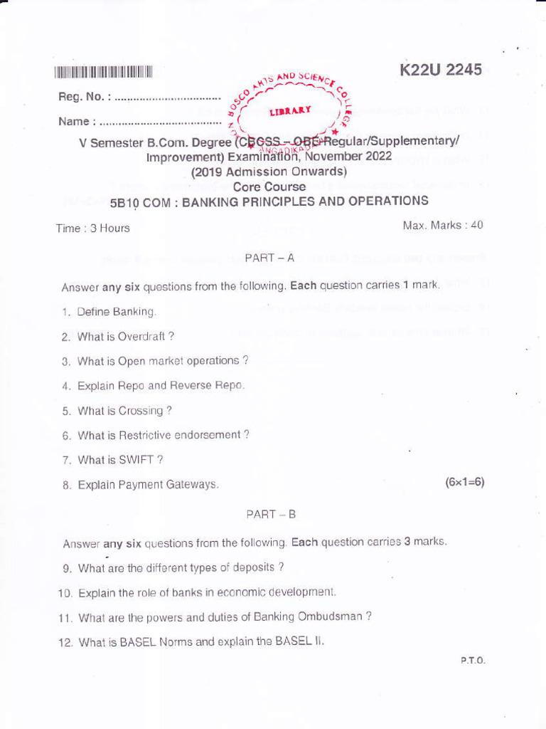 Banking Principles Exam Questions | PDF