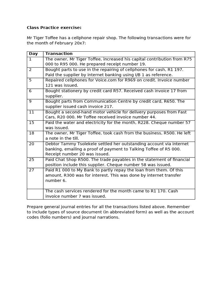 Practice Exercise - Journal Entries | PDF