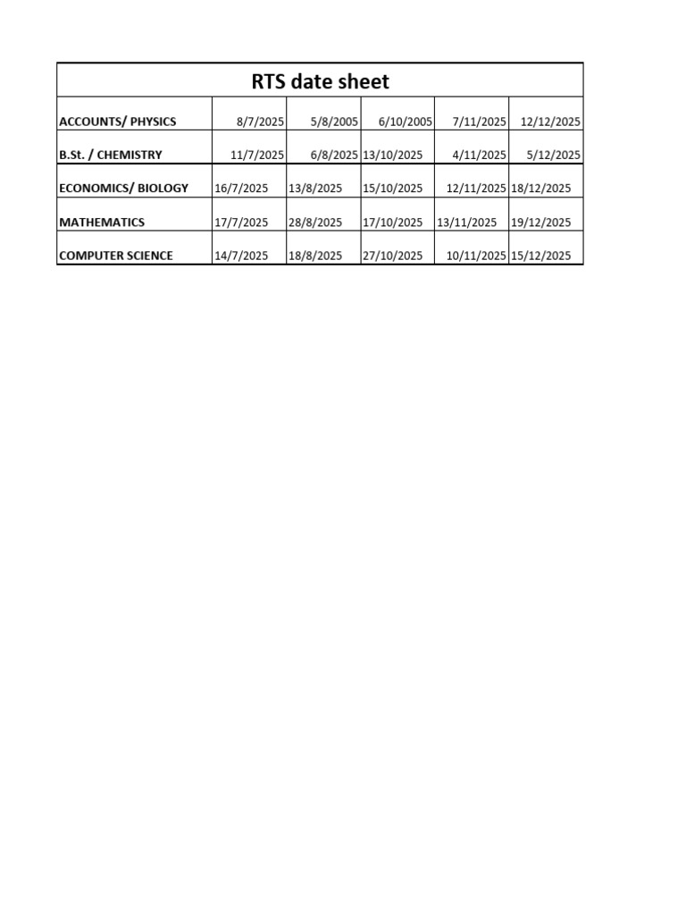 Rts Date Sheet | PDF