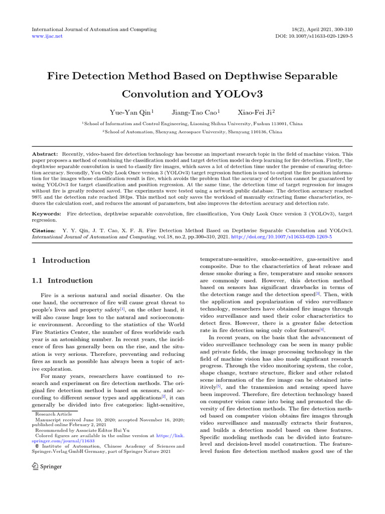 Fire Detection Method Based On Depthwise Separable Convolution and ...