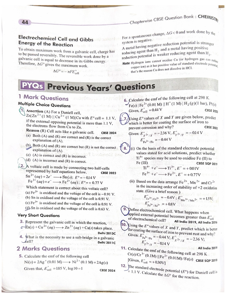 PYQ Electrochemistry Topic 1 | PDF