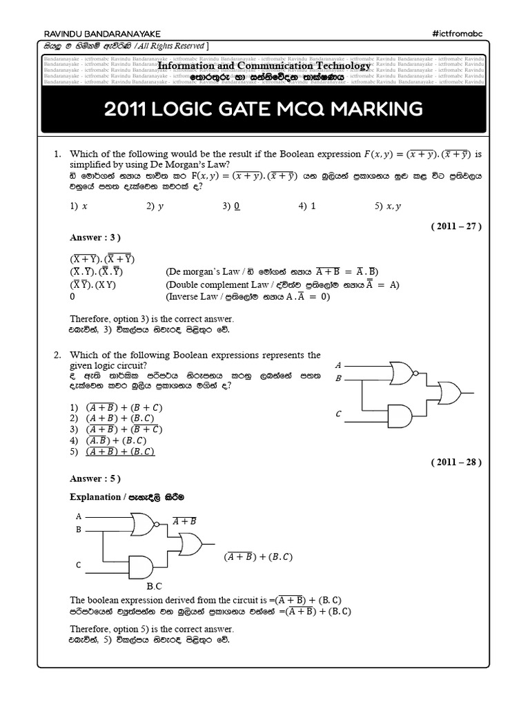 2011 2024 Logic Gate Mcq Marking Pdf Arithmetic Theory Of