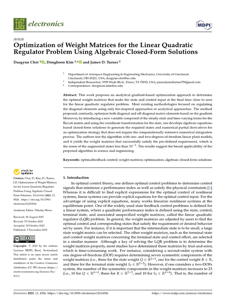 Optimize Weight Matrices for LQR Solutions | PDF | Matrix (Mathematics ...