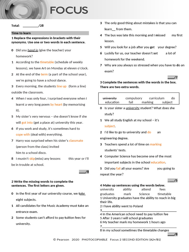 Focus2 2E Vocabulary Quiz Unit5 GroupB | PDF | Learning