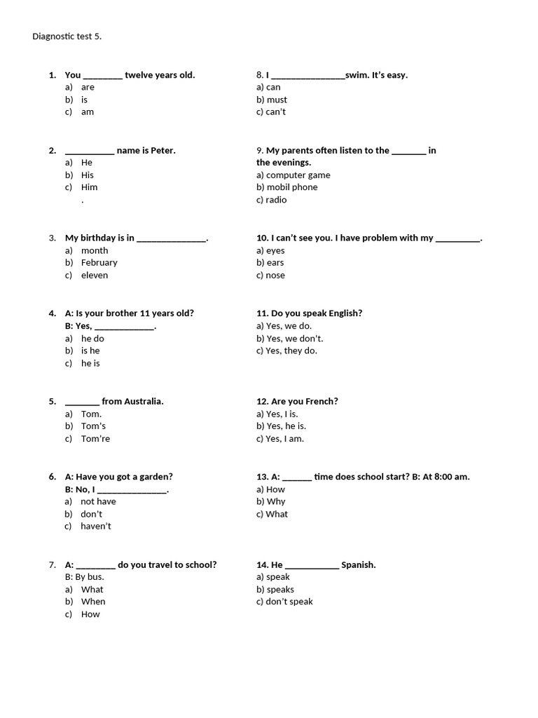 Diagnostic Test 5 | PDF