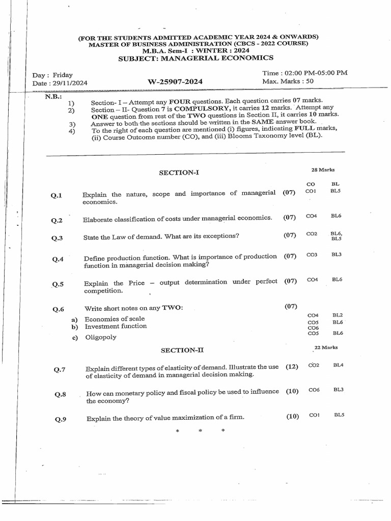25907a Managerial Economics (2024 Onwards) | PDF