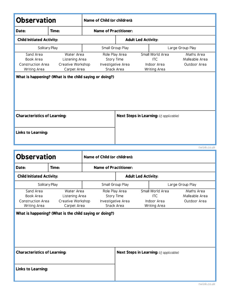 T L 2261A Adult Focus Observation Sheet Black and White PDF | PDF