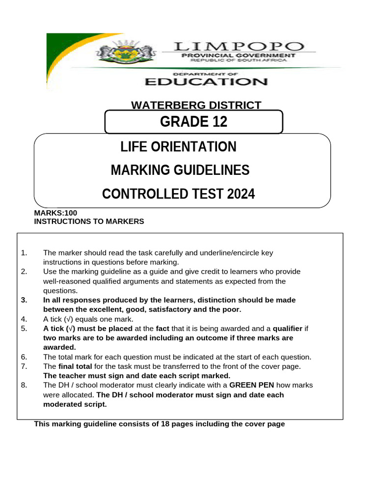 Grade 12 Life Orientation Test Guidelines | PDF | Unemployment ...