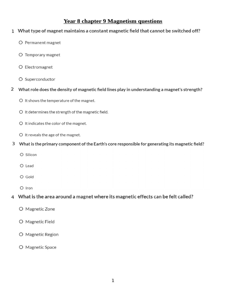 Year 8 Magnetism Questions Guide | PDF