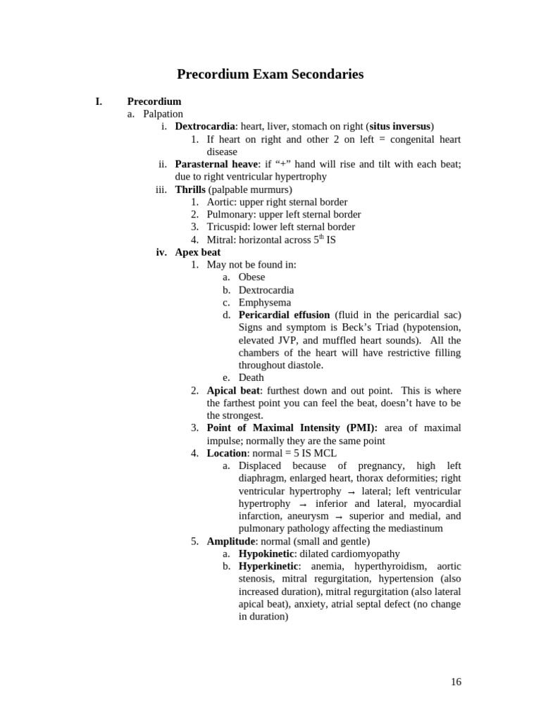 016-026 Precordium Exam Secondaries | PDF | Heart | Ventricle (Heart)
