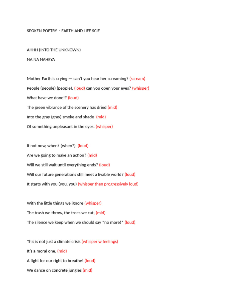 Spoken Poetry Earth Scie | PDF