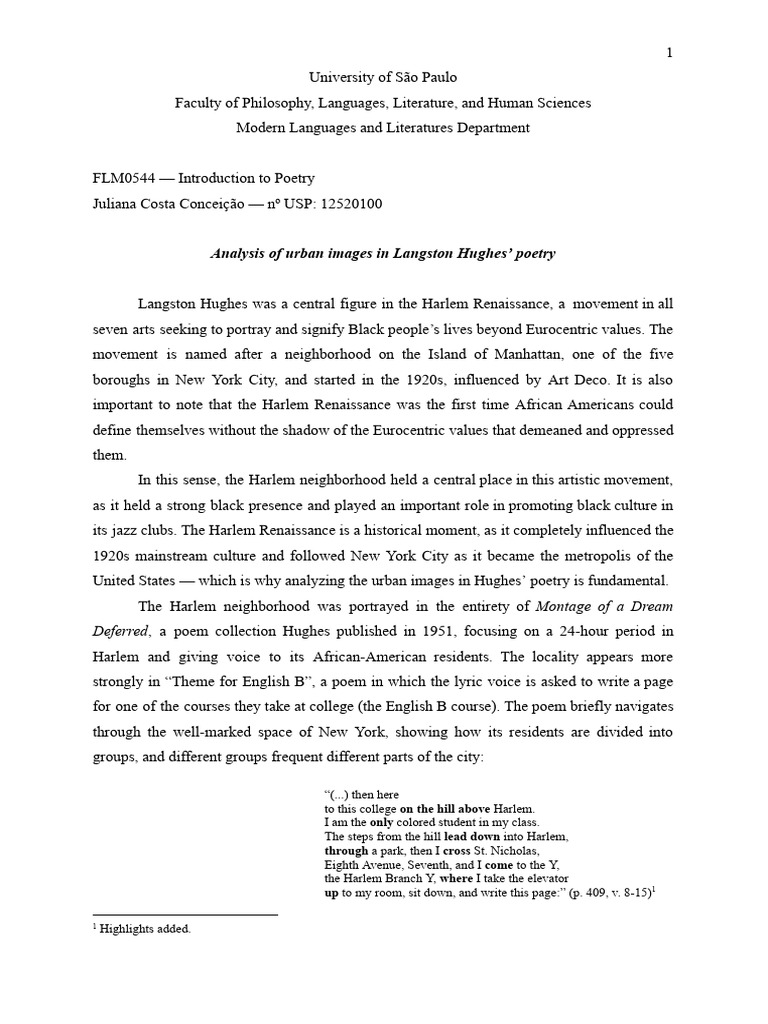 Paper Intro A Poesia - Langston Hughes | PDF | Harlem Renaissance