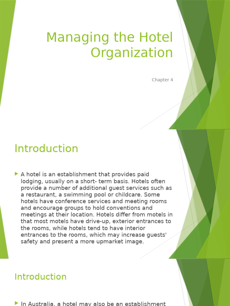 Chapter 4 Managing The Hotel Organization | PDF | Hotel | Operational Risk