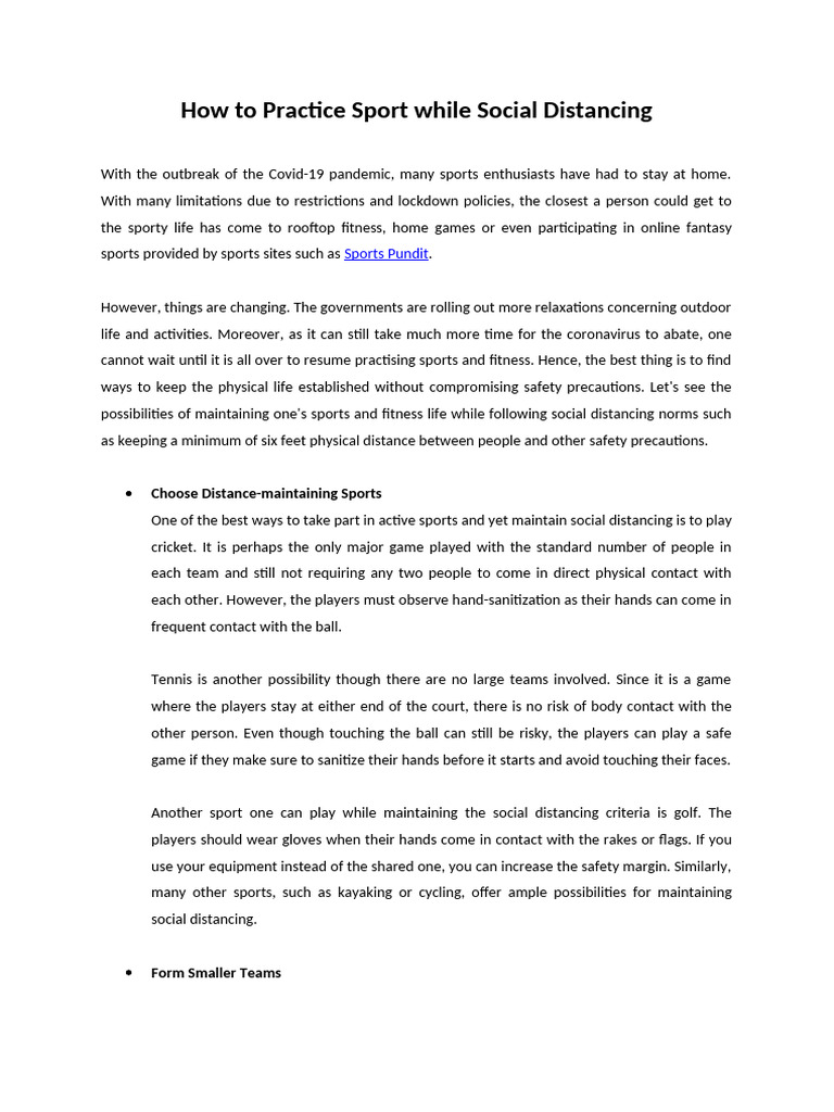 How To Practice Sport While Social Distancing | PDF | Sports