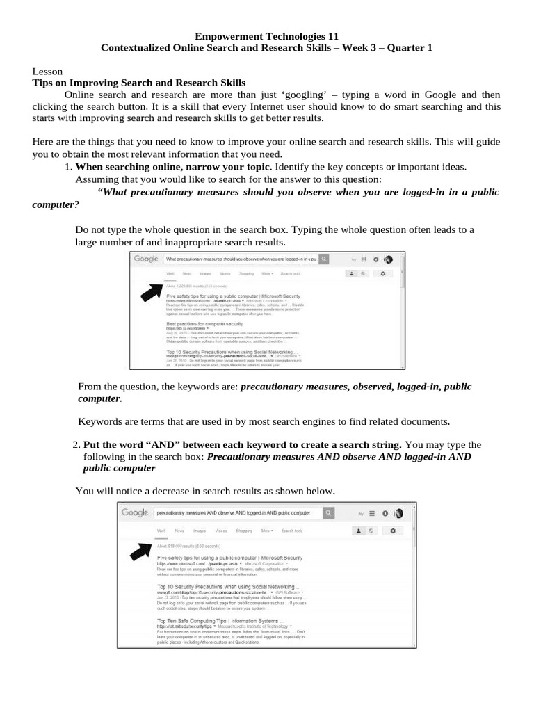 ET 11 Lesson 3 Contextualized Online Search and Research Skills Week 3 ...