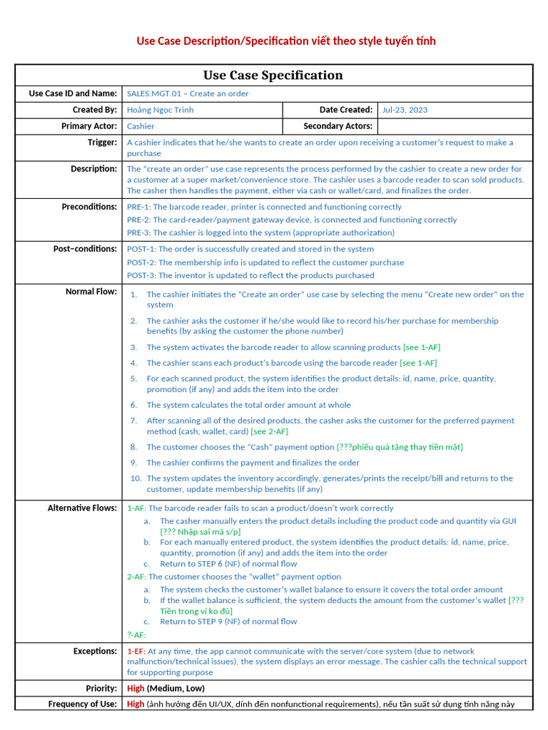 Create Order Use Case Specification | PDF | Cashier | Barcode