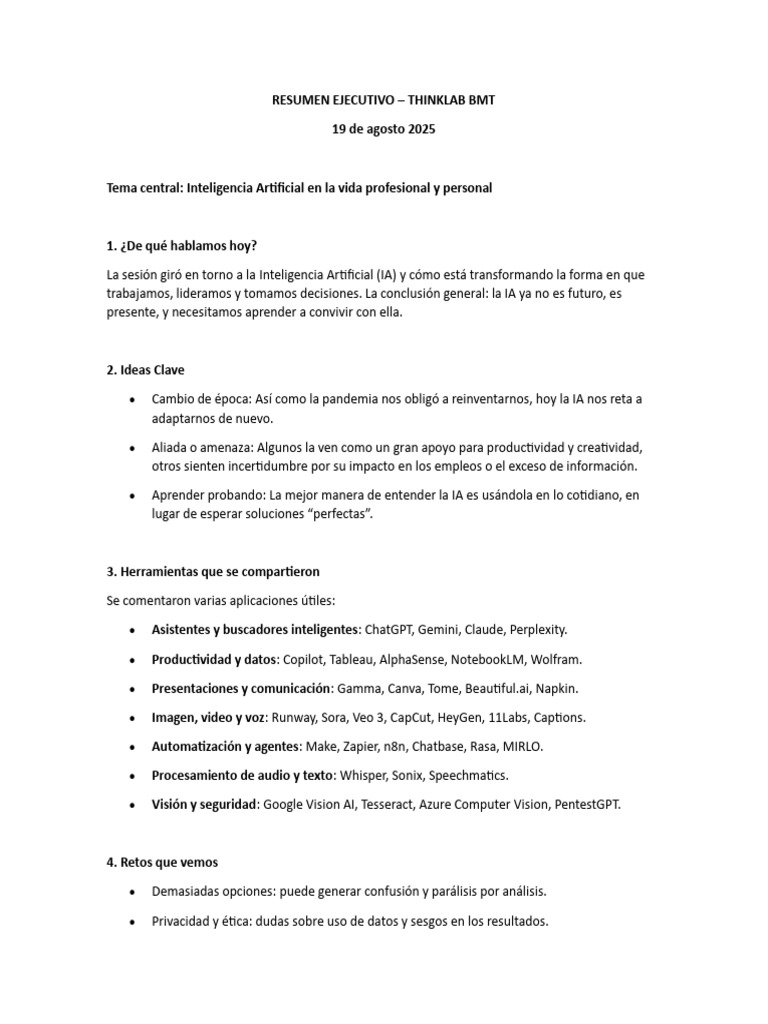 ThinkLab 19ago25 | PDF | Inteligencia artificial | Inteligencia (IA) y semántica