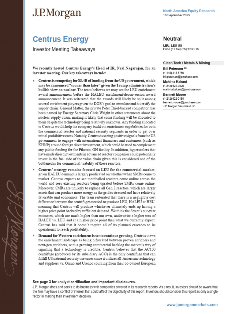 Centrus Energy Investor Meeting Insights | PDF | Exchange Traded Fund ...