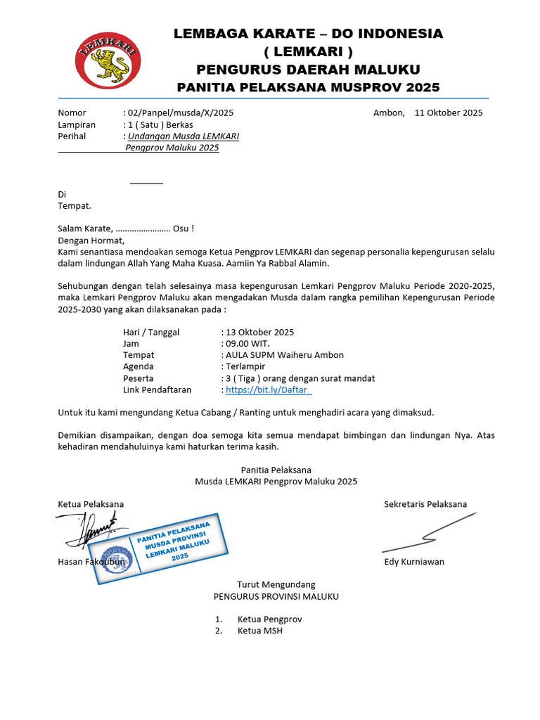 Undangan Musda LEMKARI Maluku 2025 | PDF