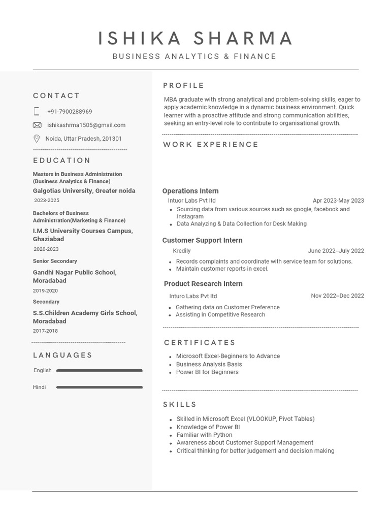 Minimalist White and Grey Professional Resume | PDF | Learning | Cognition