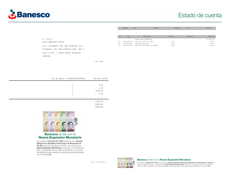 Banesco cteMDEzNDA4NjYxMDAwMDryOTkyNjQ - MDkyMDI1 | PDF