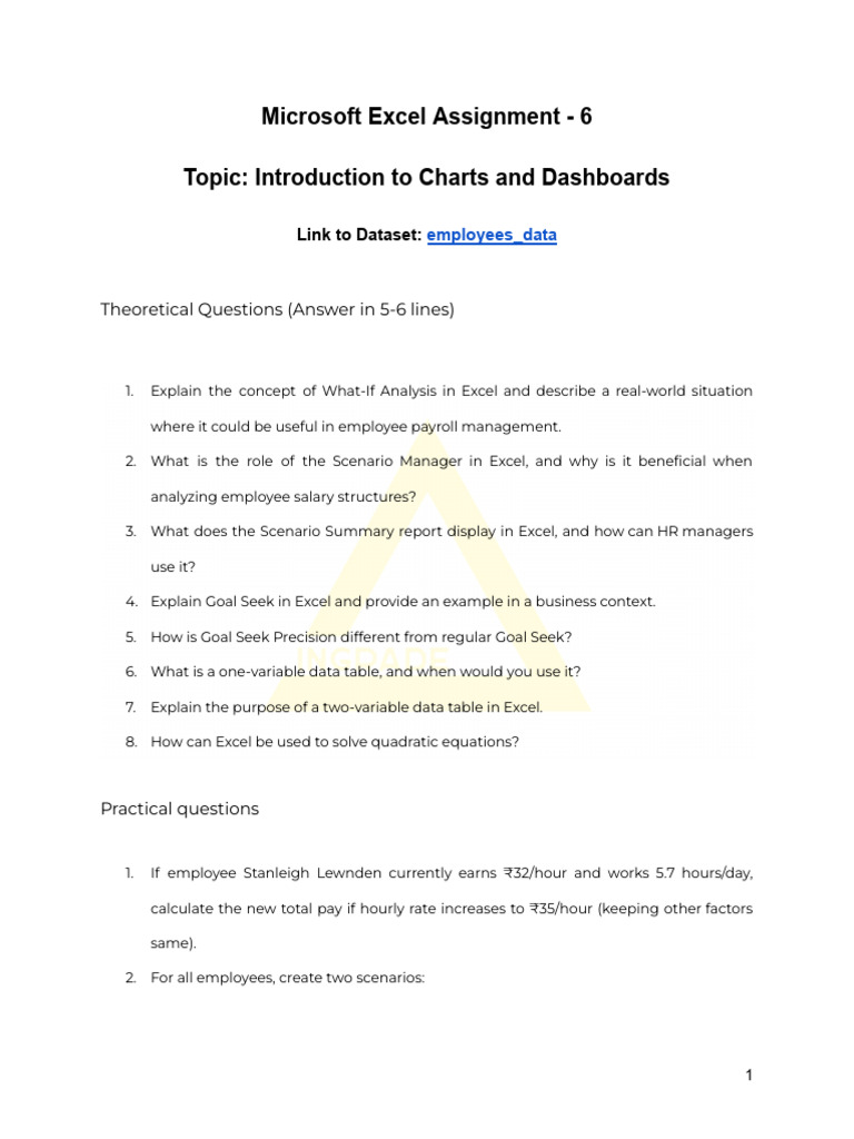 Excel Charts and Dashboards Assignment | PDF