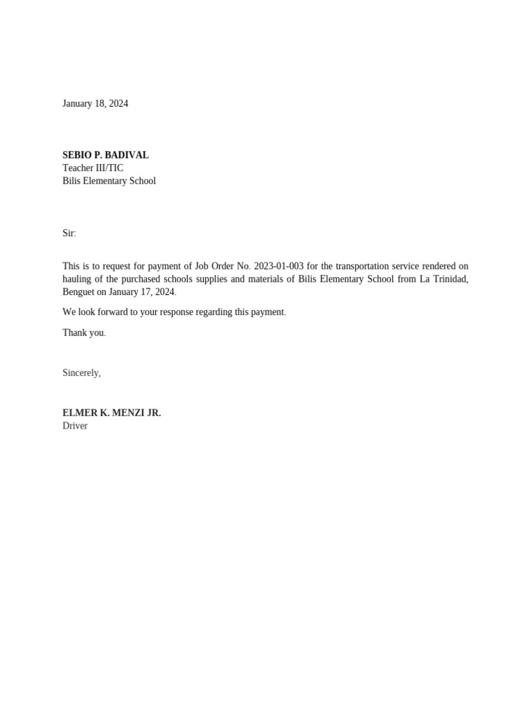 Request Letter For Payment Sample | PDF