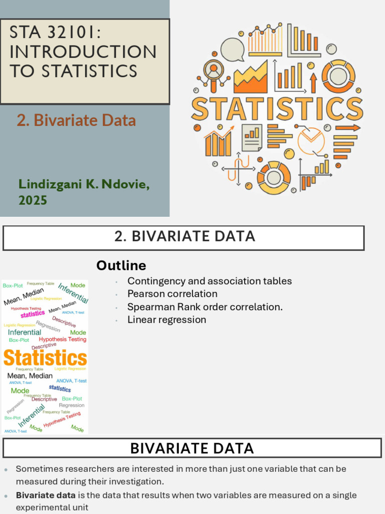 Lecture 2 STA32101 Intro to Statistics Bivariate Data | PDF | Spearman's Rank Correlation ...