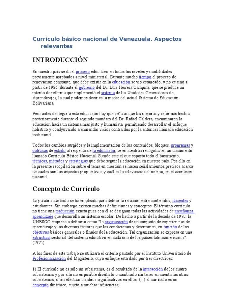 Currículo Básico Nacional de Venezuela | PDF | Plan de estudios ...